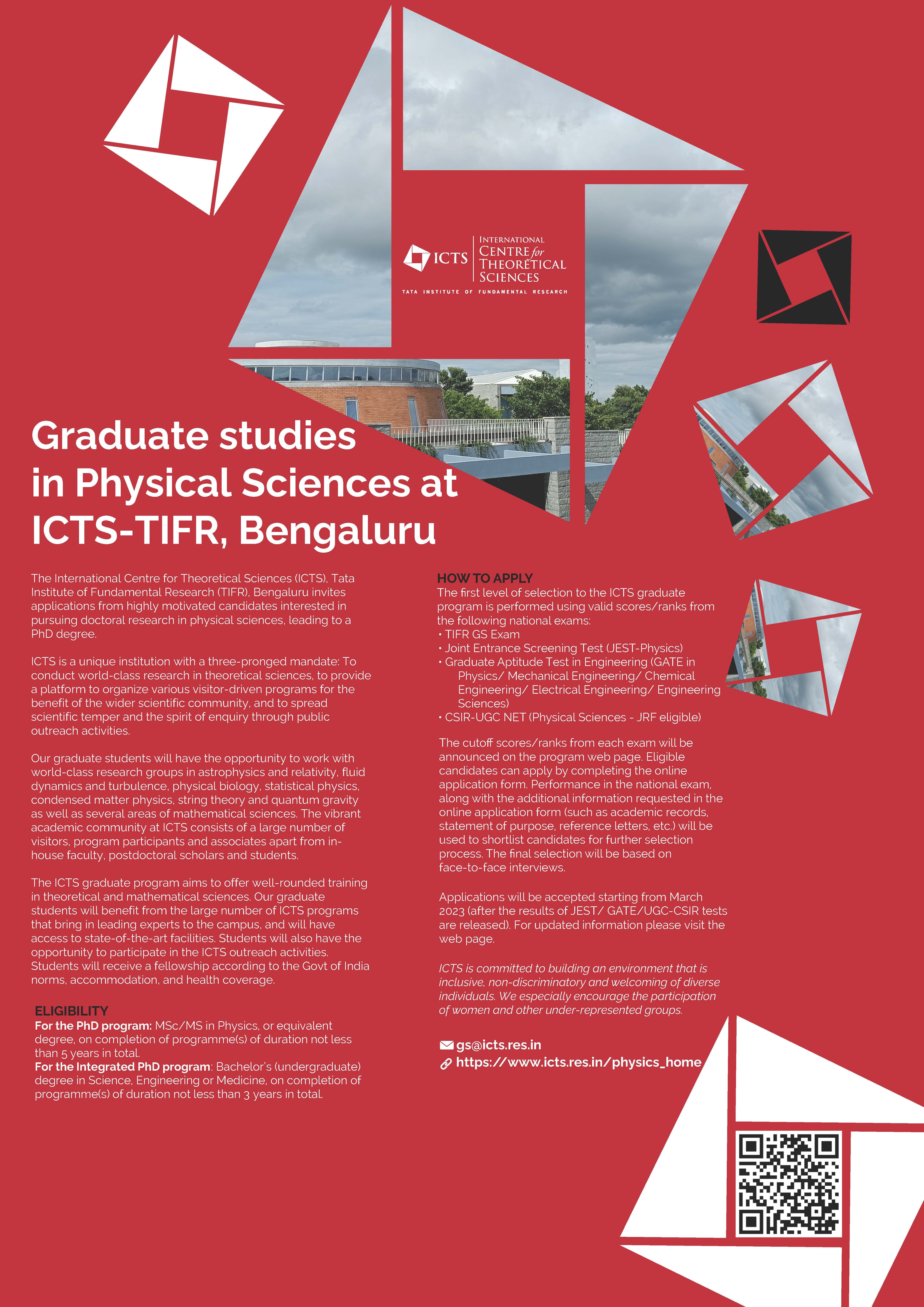 Graduate studies in Physical Sciences at ICTS- TIFR, Bengaluru | ICTS